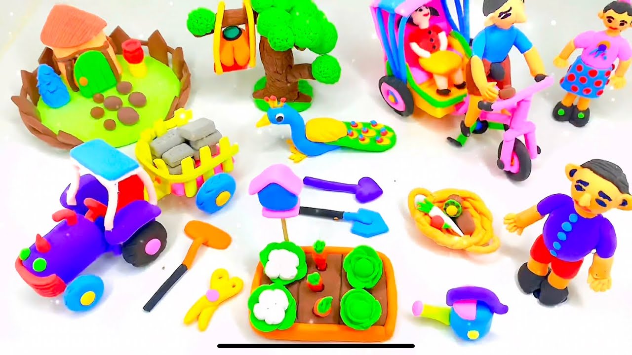 DIY How to make polymer clay miniature house, Rickshaw,Farm, Tree Swing ...
