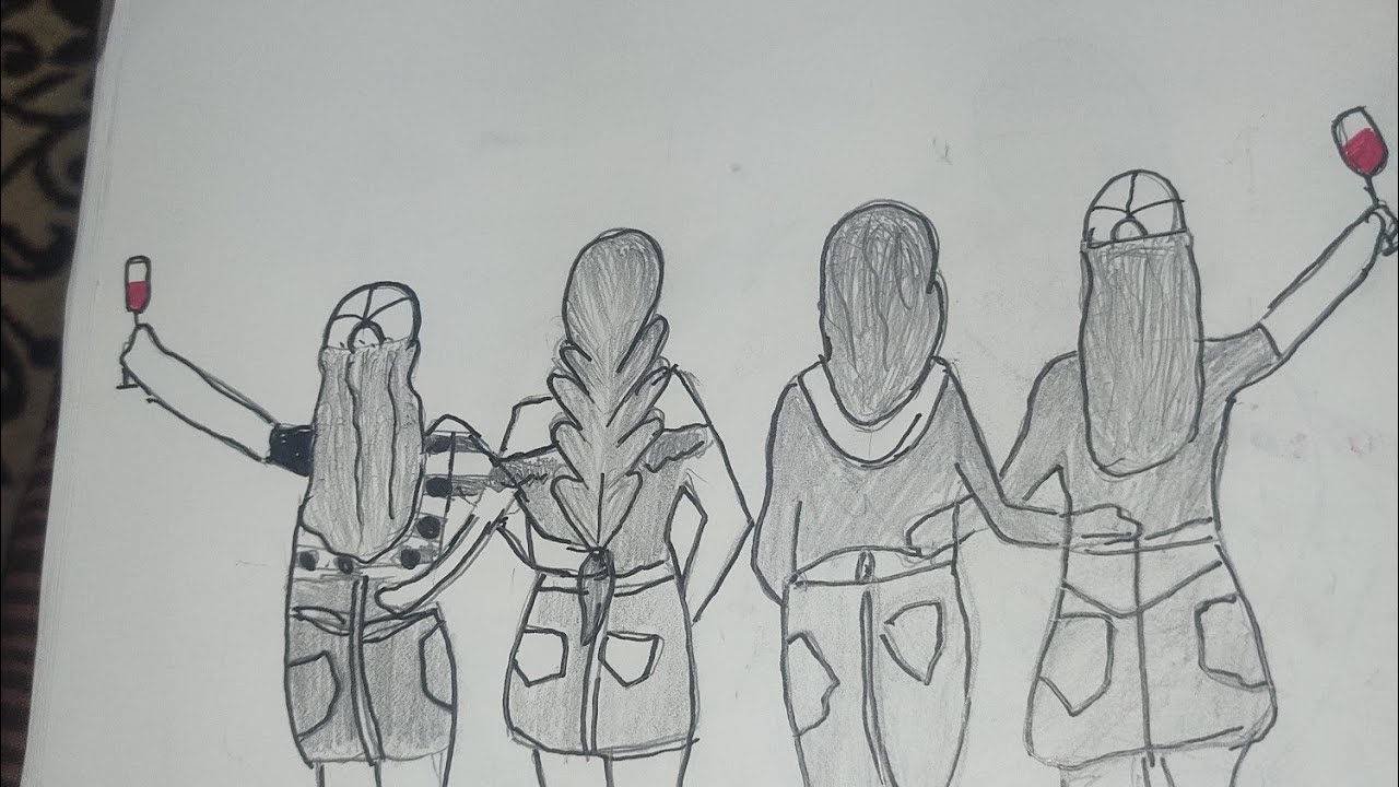 four best friend girls drawing (bff) - YouTube