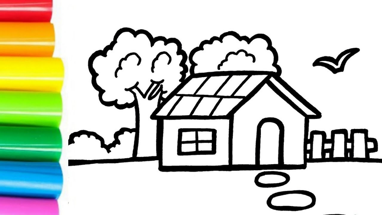 How to Draw Hut and Tree | Drawing Hut | Drawing and Coloring - YouTube