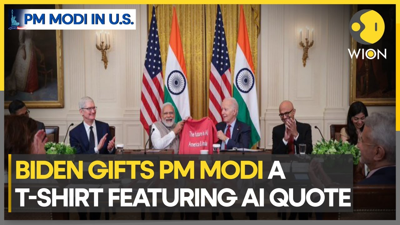 PM Modi in US: Joe Biden gifts PM Modi a printed 'Future is AI' t-shirt ...