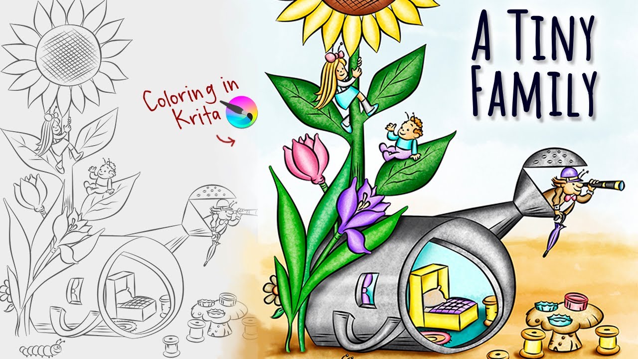 Painting A Tiny Family Book Cover Drawing in Krita - YouTube