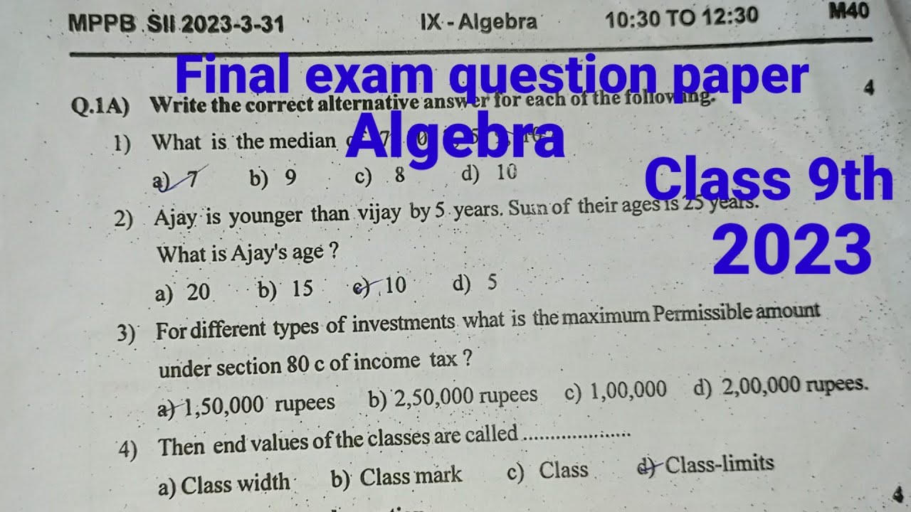 Final exam question paper | Class 9th Algebra | 2023 - YouTube