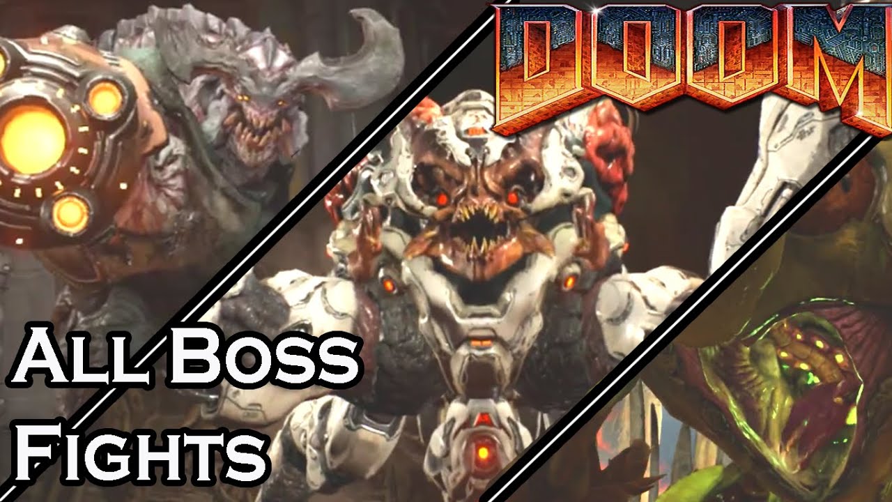 DOOM 2016 All Boss Fights Cyber-Demon / Hell's Guards / Spider ...
