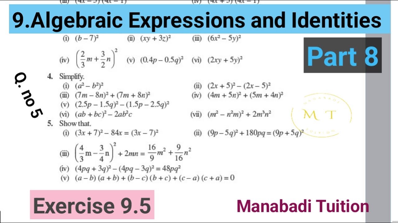 8th class maths |Chapter 9|Algebraic Expressions and Identities ...