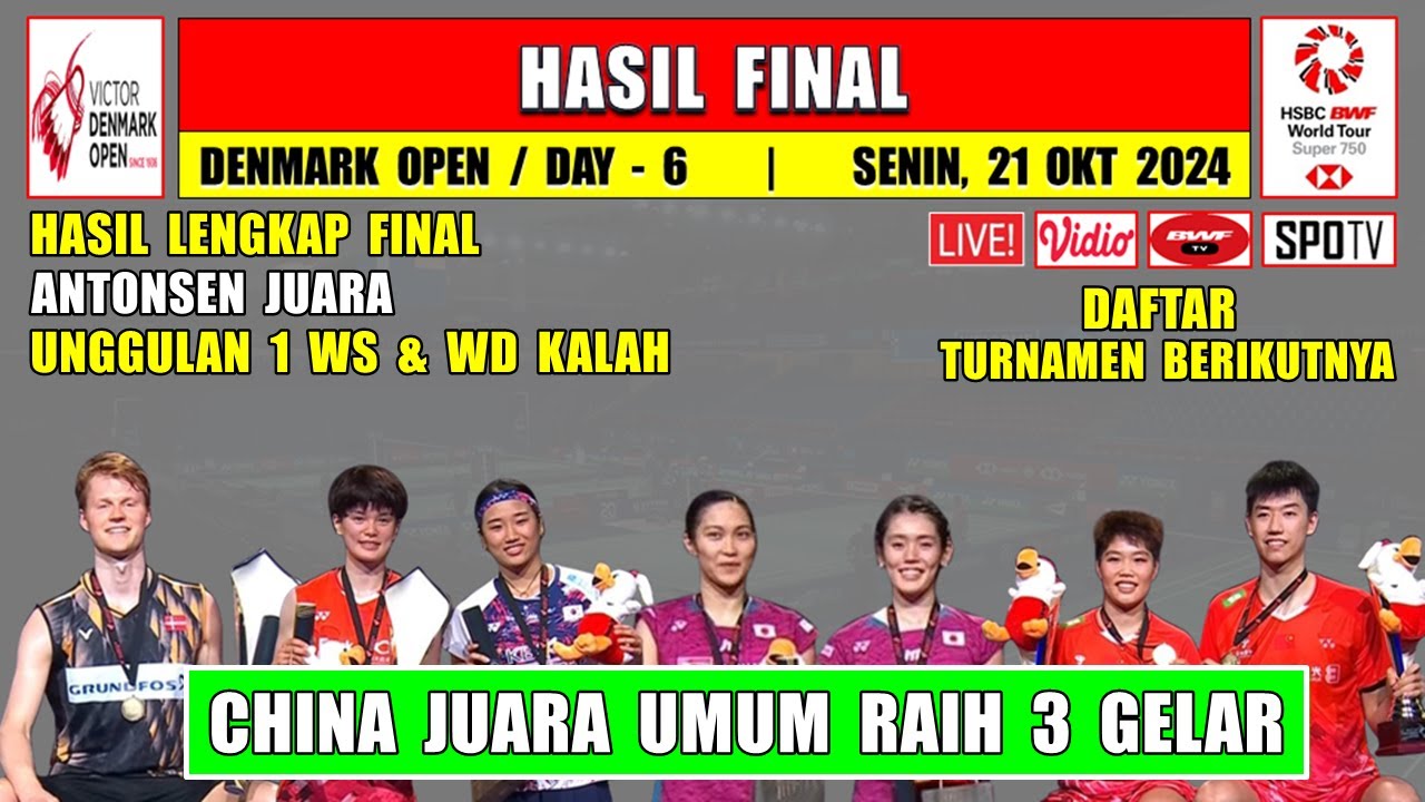 Hasil Lengkap Final Denmark Open 2024 ~ ANTONSEN Juara ~ Unggulan 1 WS ...