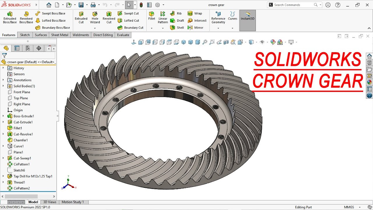 HOW TO DESIGN A CROWN GEAR IN SOLIDWORKS | SOLIDWORKS TUTORIAL - YouTube