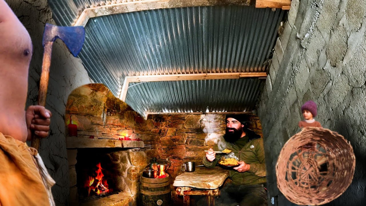 Build a Bamboo Warm Shelter , Fireplace Inside Survival Shelter Made of ...