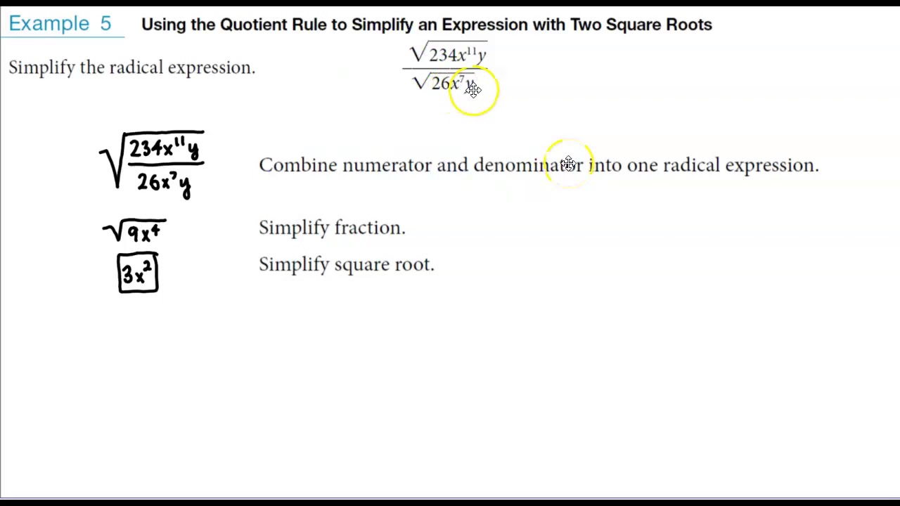 Math 10 1.3 Example 5 Using the Quotient Rule to Simplify an Expression ...