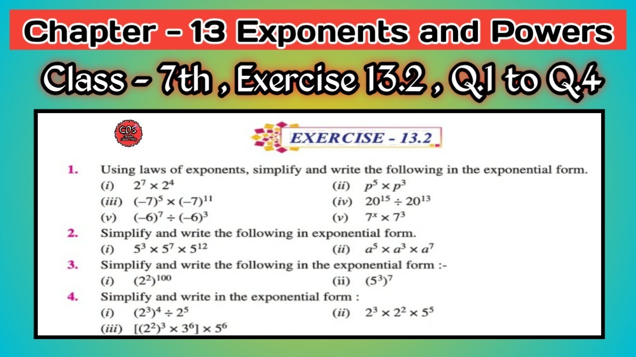 Q.1 to 4 | Class 7th | Ex 13.2 |Chapter 13 | Exponents and Powers ...