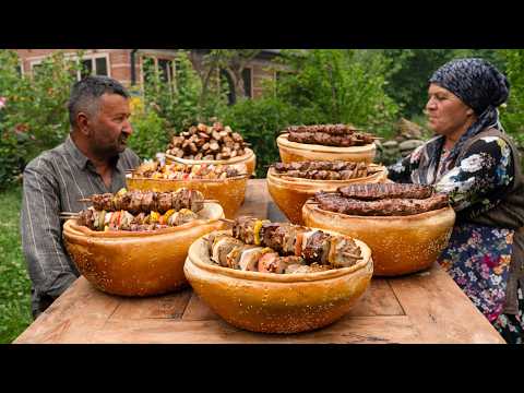 Mushroom Shaped Bread Bowls with Grilled Lamb Skewers