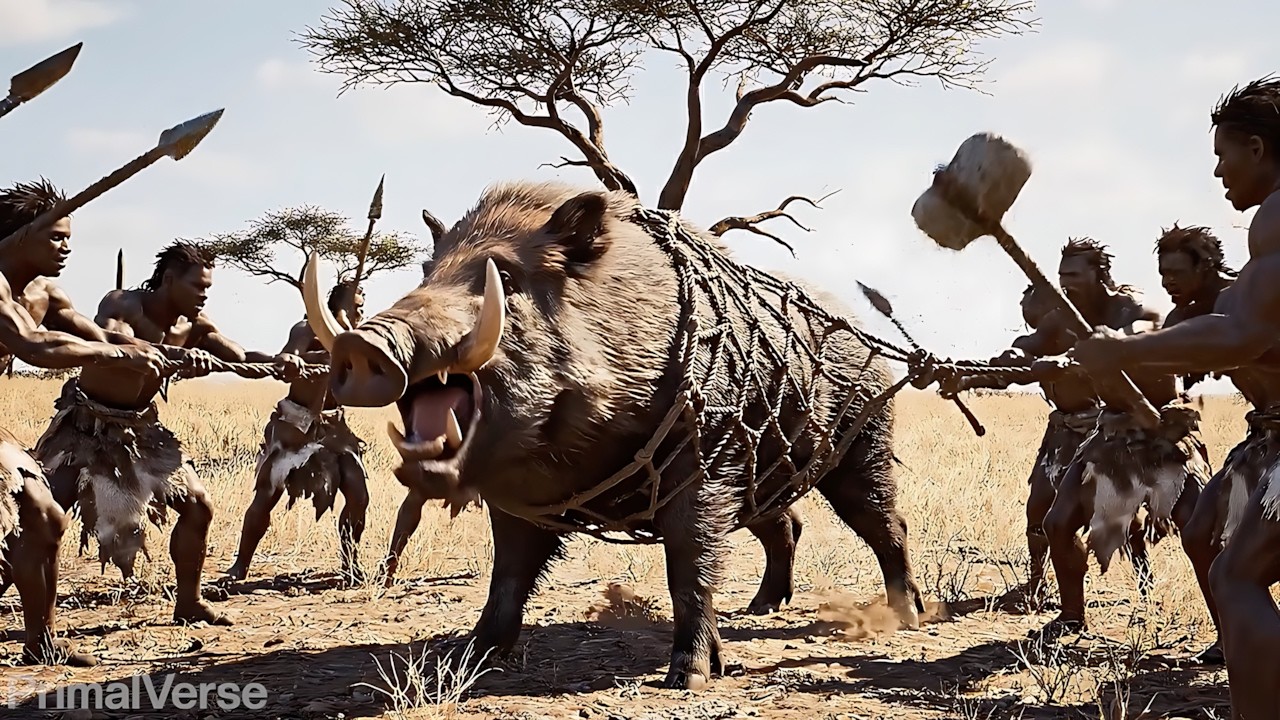 Prehistoric Humans Face a Giant Saber Tusked Boar 🐗 - YouTube