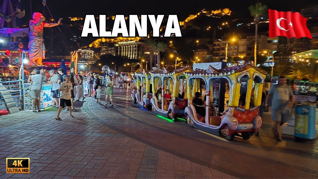 ALANYA Night Walk in the City Centre | Shopping Street, Cafés & Grand ...