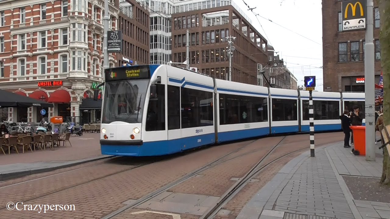 GVB trams 3x Combino op Rembrandtplein Amsterdam, Lijn 9 en 4 - YouTube