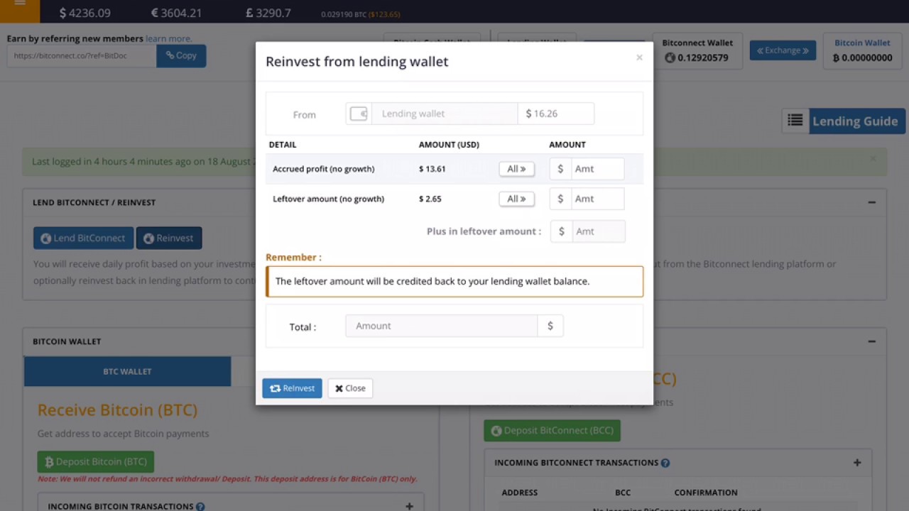 Bitconnect Interest Earned Reinvest Day 19 Video 2 - YouTube
