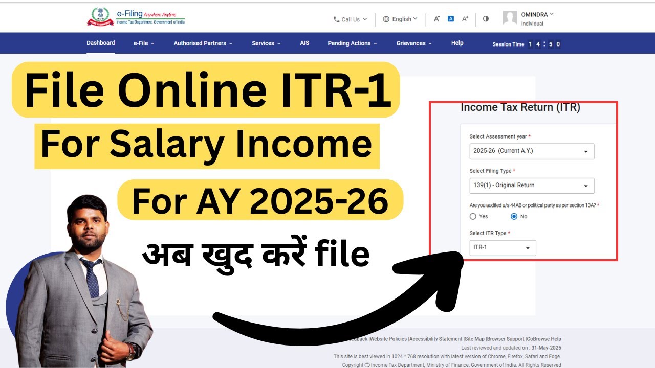 How To File Online ITR-1 for Salary Income of AY 2025-26 | Step-by-Step ...