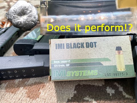 9x19mm, 124gr JHP, +P Black Dot (Di-Cut), IMI Systems Gel Test