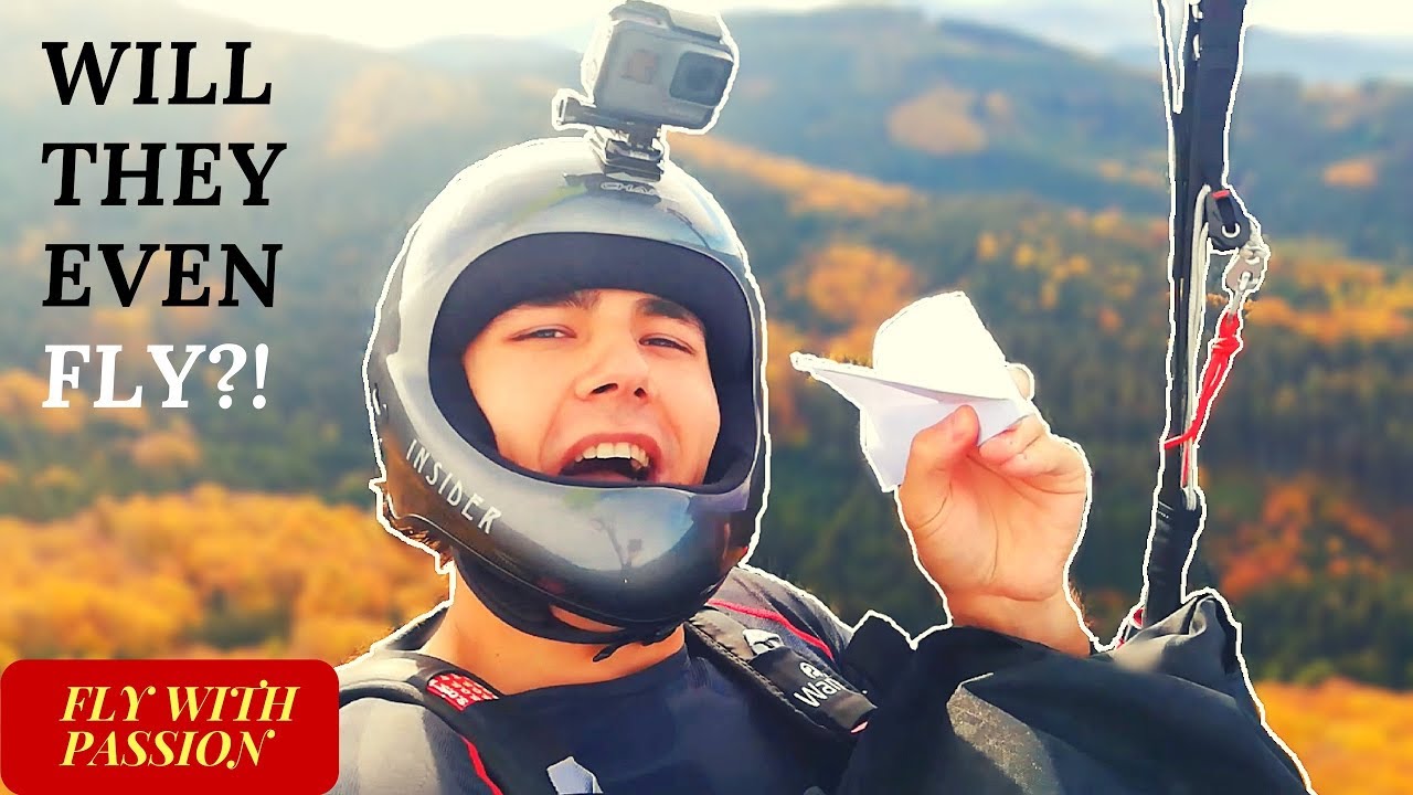 Throwing 4 Paper Airplanes From Paraglider At 300 Meters! - YouTube