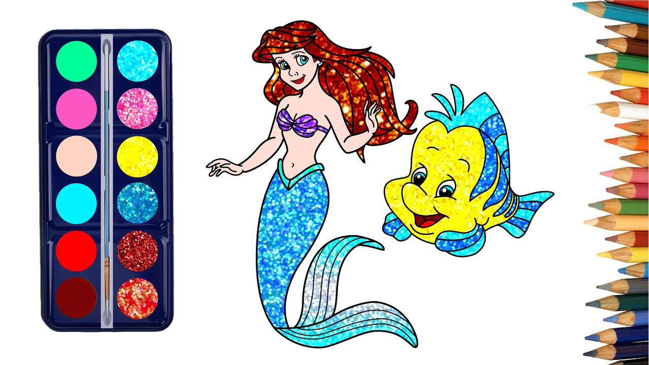 The little mermaid ariel colouring in kids video, color and learn ...