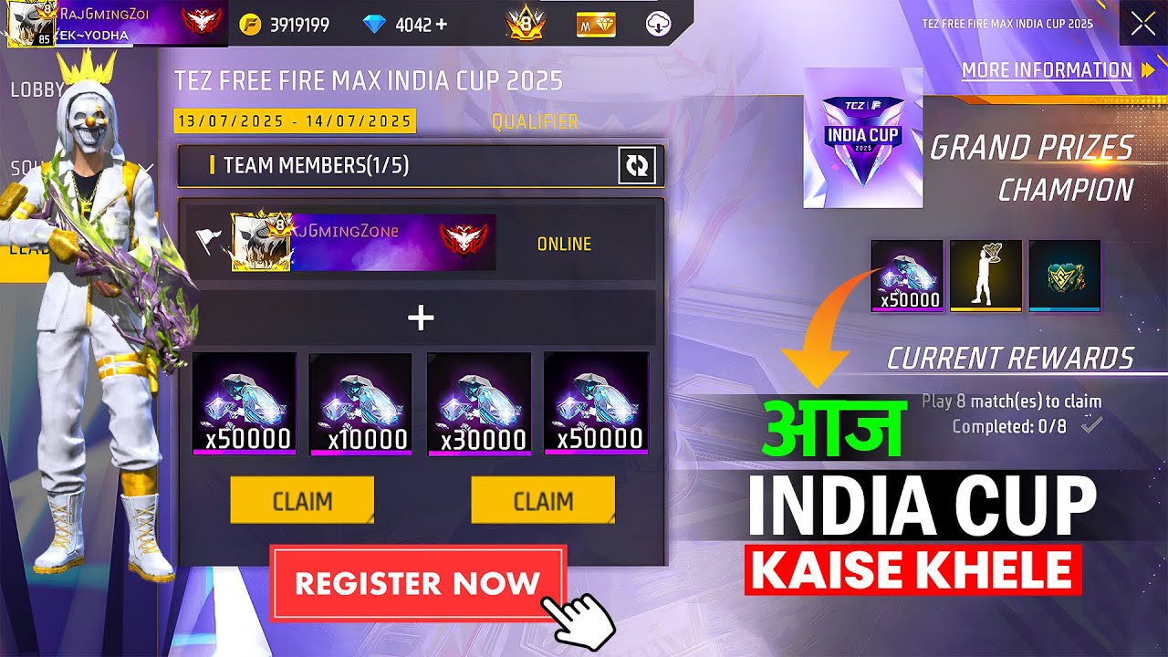 FF Max India Cup Me Register Kaise Kare | Win 50000 Diamonds in Tez ...