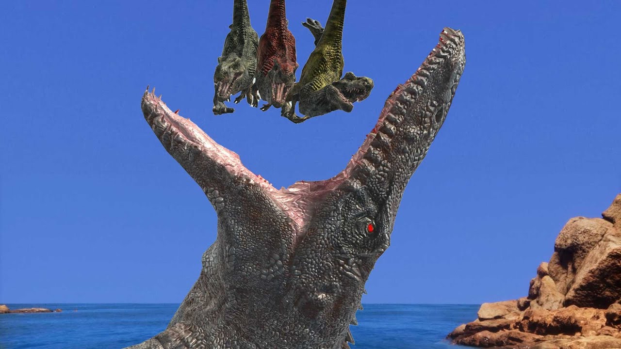 MOSASAURUS vs T-REX Fight in the log tunnel - Animal Revolt Battle ...