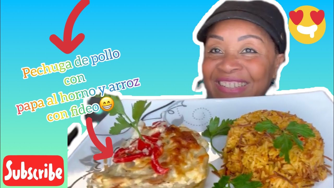 Pechuga de pollo con papa al horno y arroz con fideos al estilo de ...