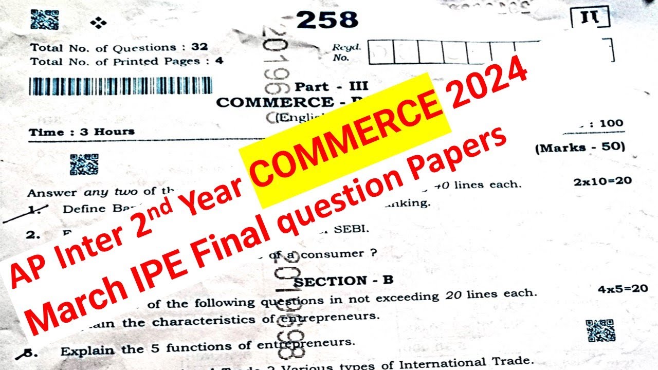 AP Inter 2nd Year Commerce 2024 March Question Paper Boards IPE Andhra ...
