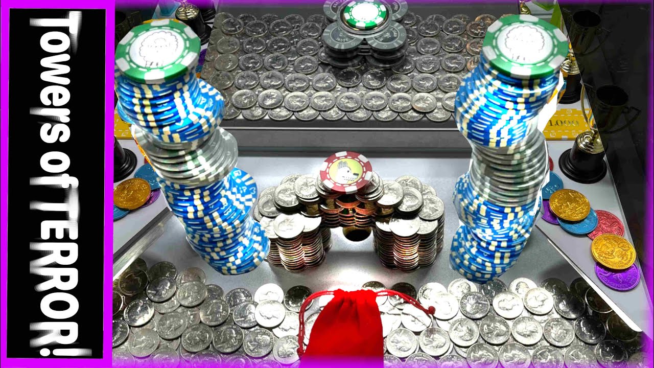 Coin Towers of TERROR inside a Coin Pusher | Giveaway | Mega towers! Ep ...