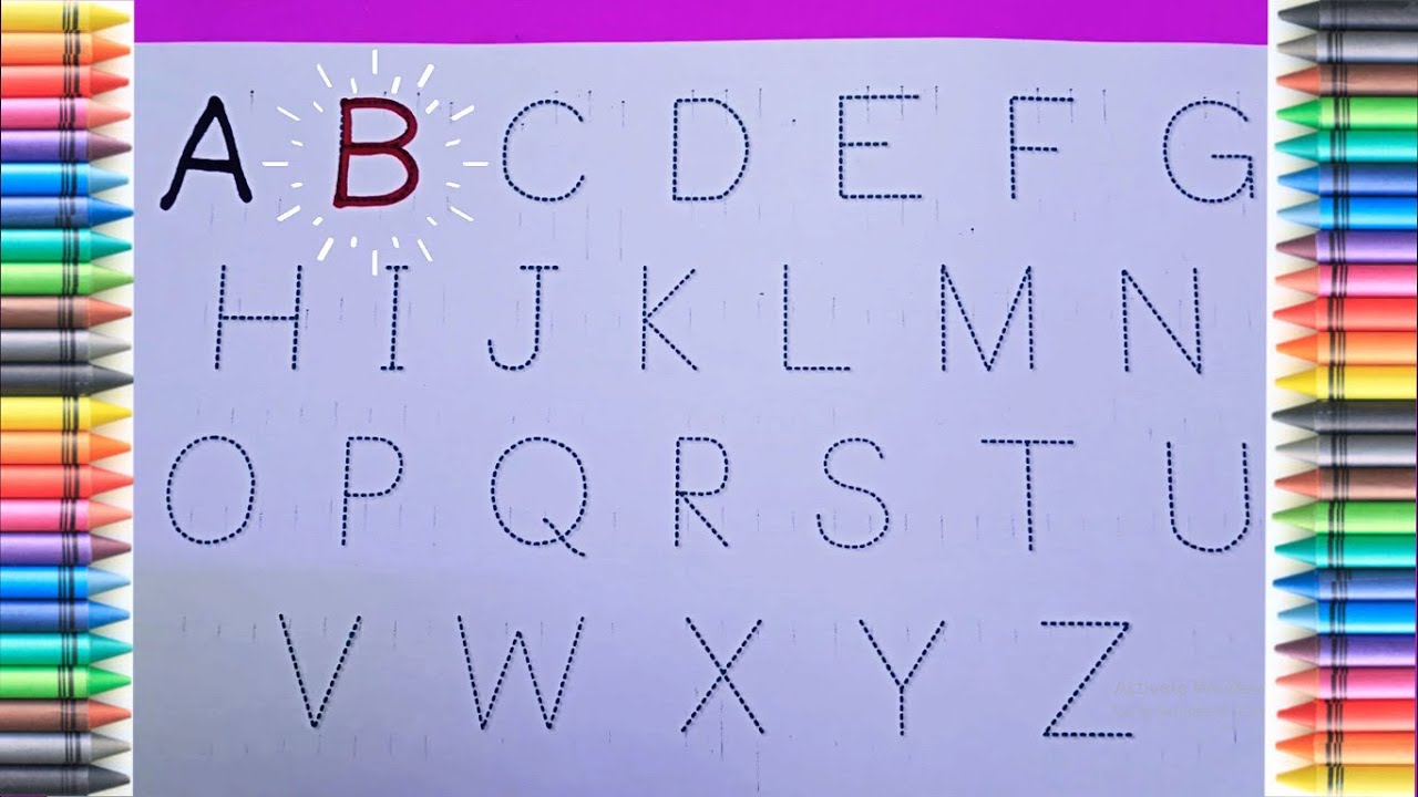 ABC SONG// MENULIS ALFABET DI GARIS PUTUS PUTUS// BELAJAR ALFABET - YouTube