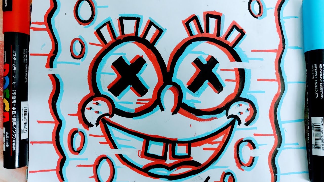 How to draw SpongeBob with posca markers (glitch effect) by @akmnotpro ...