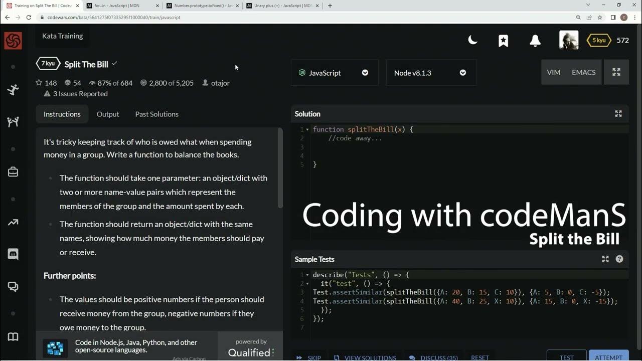 Codewars 7 Kyu Split The Bill Javascript Youtube