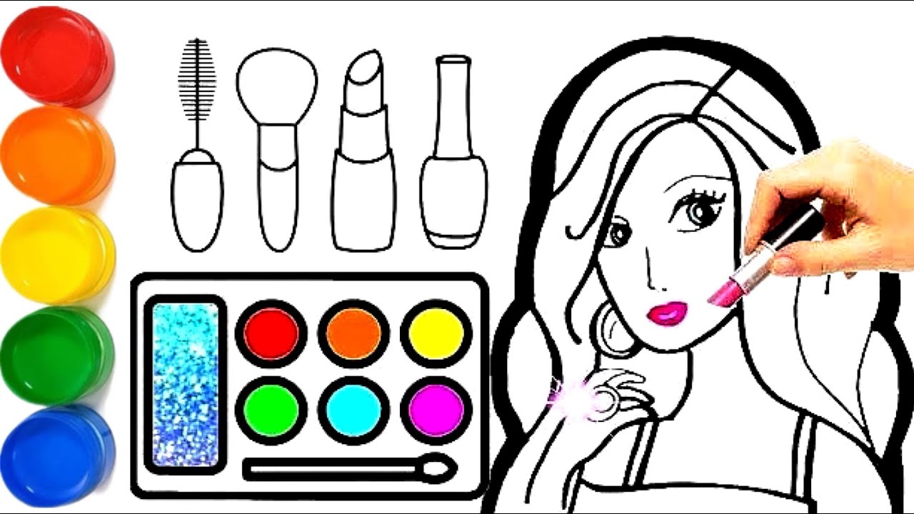 A girl doing makeup with makeup box drawing and colouring for kids💄🌈🟠🟢 ...