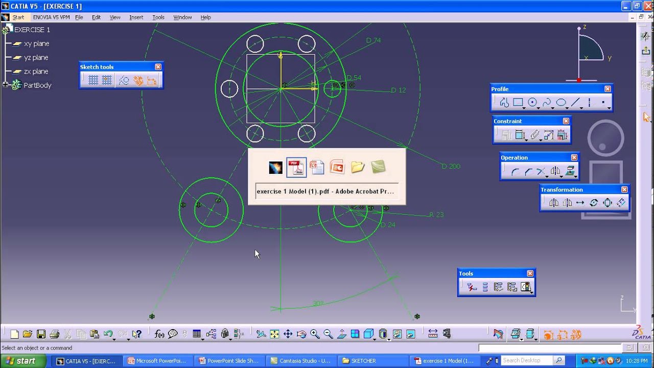 catia sketcher exercises 1 - YouTube