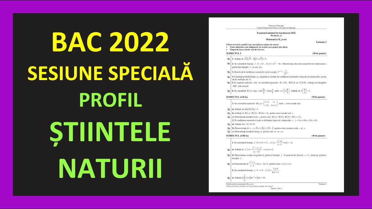 Bacalaureat matematica profil stiintele naturii 2022 bac mate m2 ...