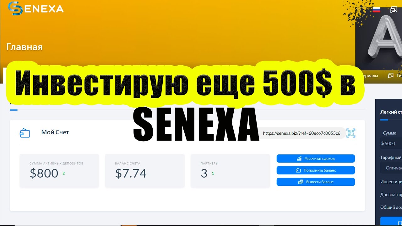 *SENEXA инвестирую еще 500$ в этот проект. хайповичок с международным ...