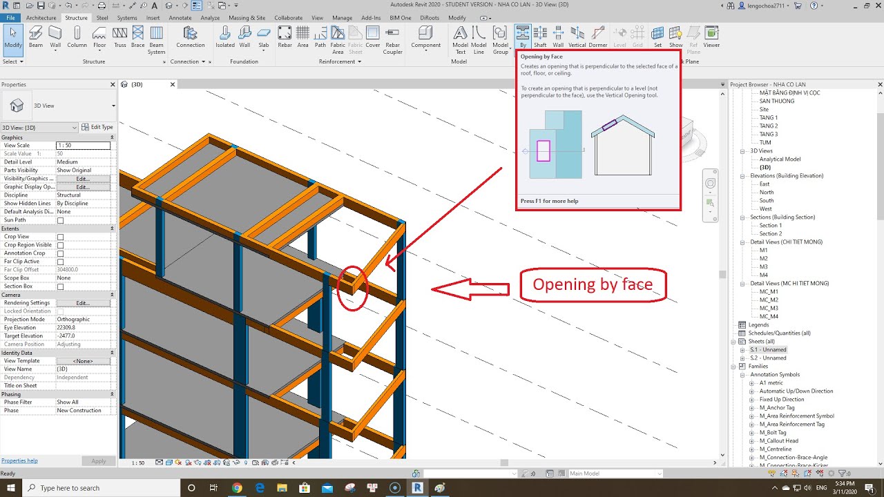 Revit_Opening by face/ Cắt vát 1 phần dư của đối tượng dầm . - YouTube