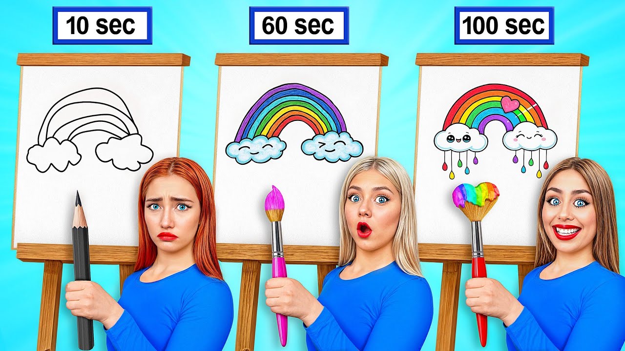 10 Seconds vs 60 Seconds vs 100 Seconds Drawing Challenge by TeenDO ...