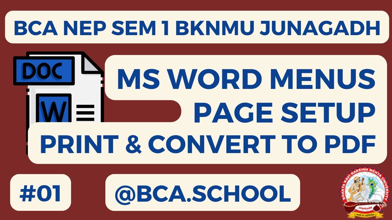 #01 MS Word Menus Page Setup Print Options & Convert DOC to PDF ...