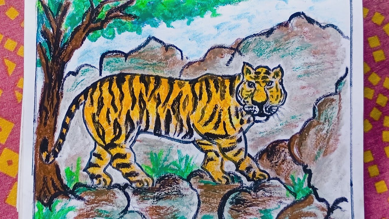 Tiger scenery drawing step by step||How to draw tiger on forest - YouTube