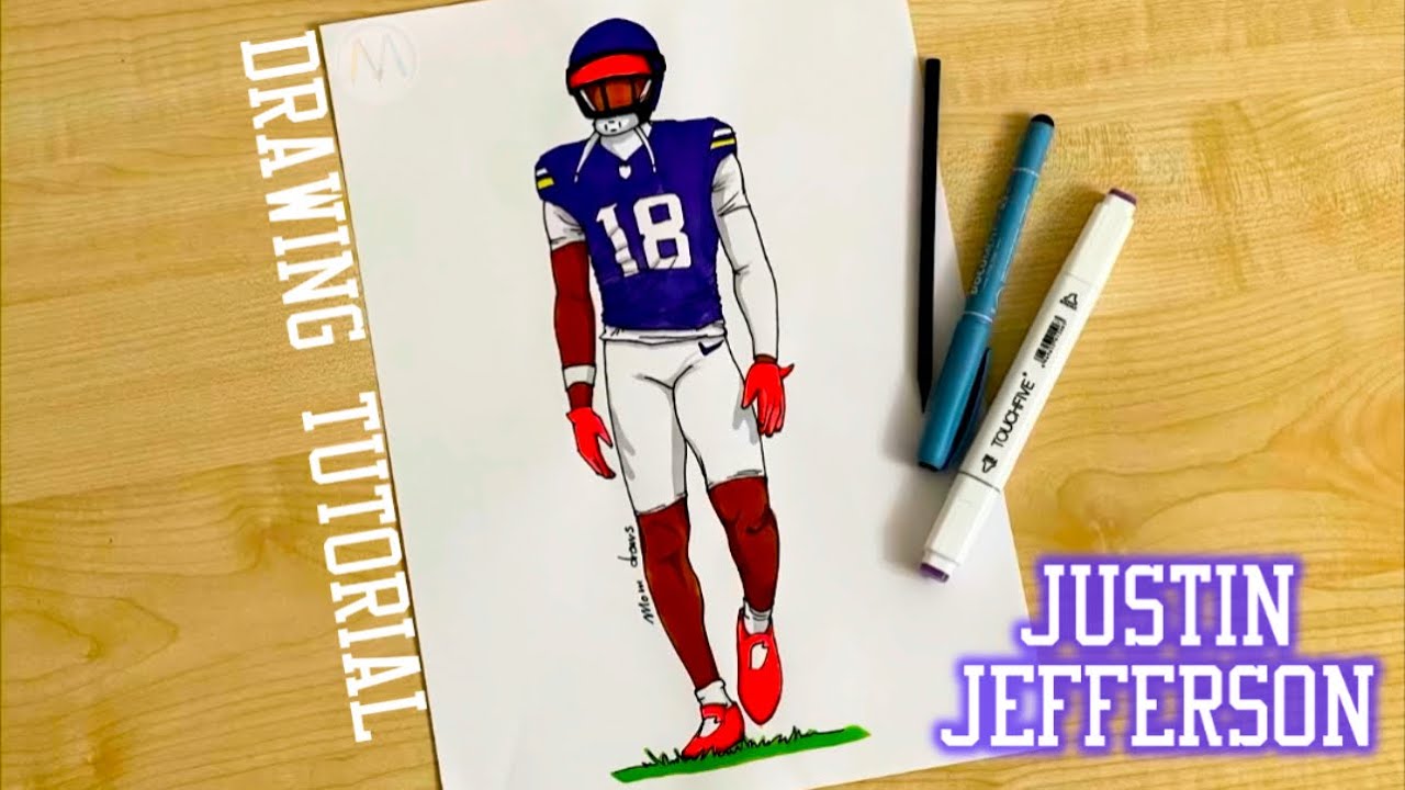 How to draw a football player Justin Jefferson - YouTube