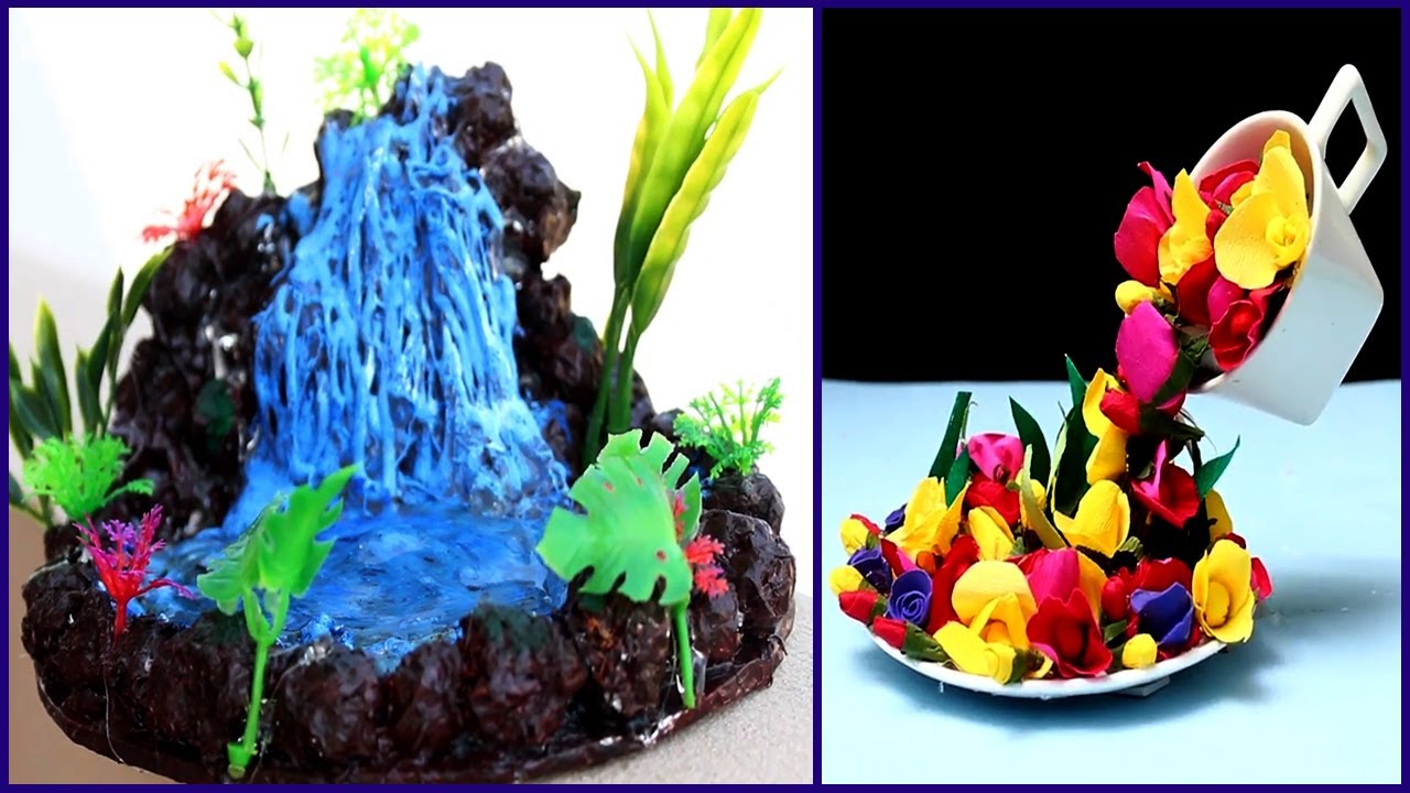 How To Make Waterfall Fountain & Hanging Cup With Newspaper, Broken ...