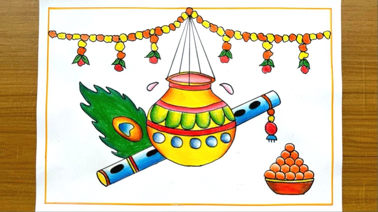Janmashtami drawing easy l Krishna Janmashtami Matka drawing| Happy ...
