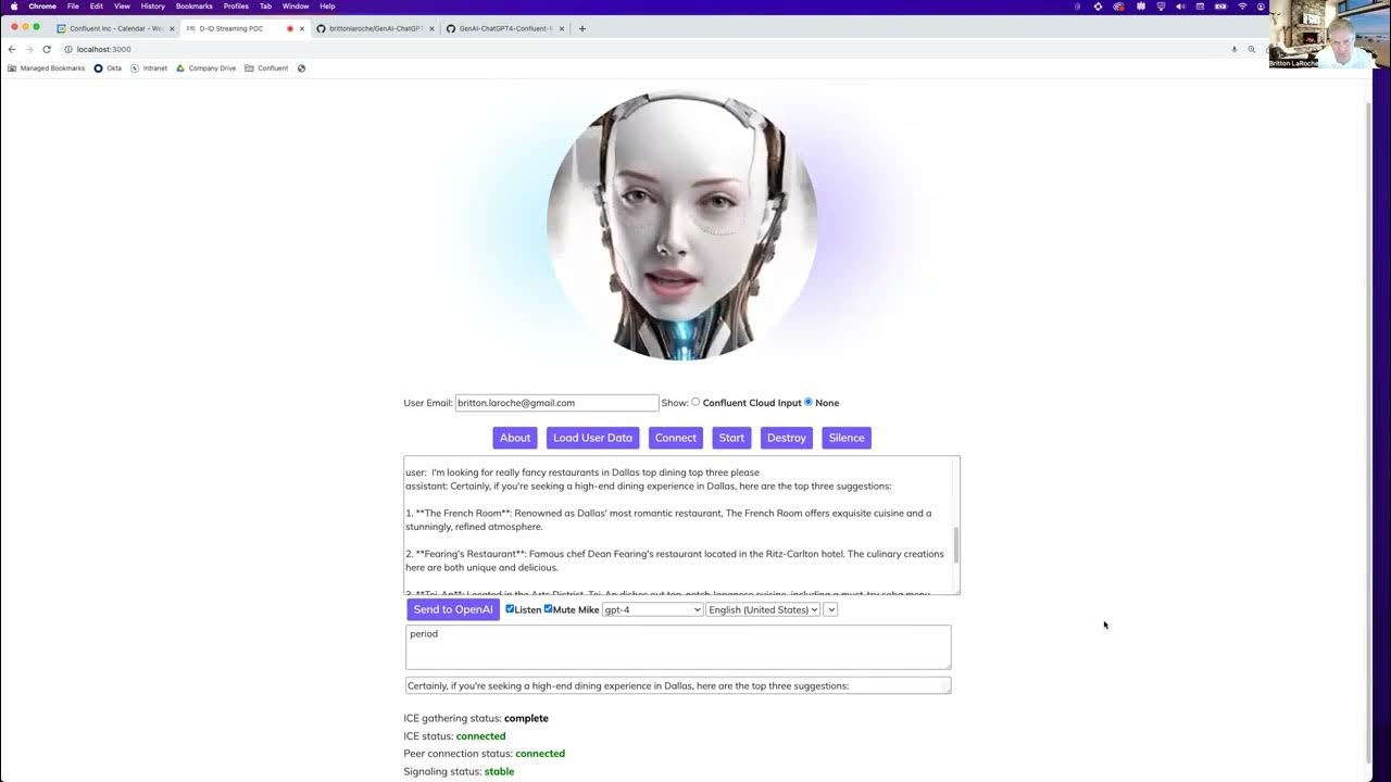 Live Digital Agent Generative AI Chat GPT 4 demonstration with Confluent Kafka and MongoDB Atlas ...