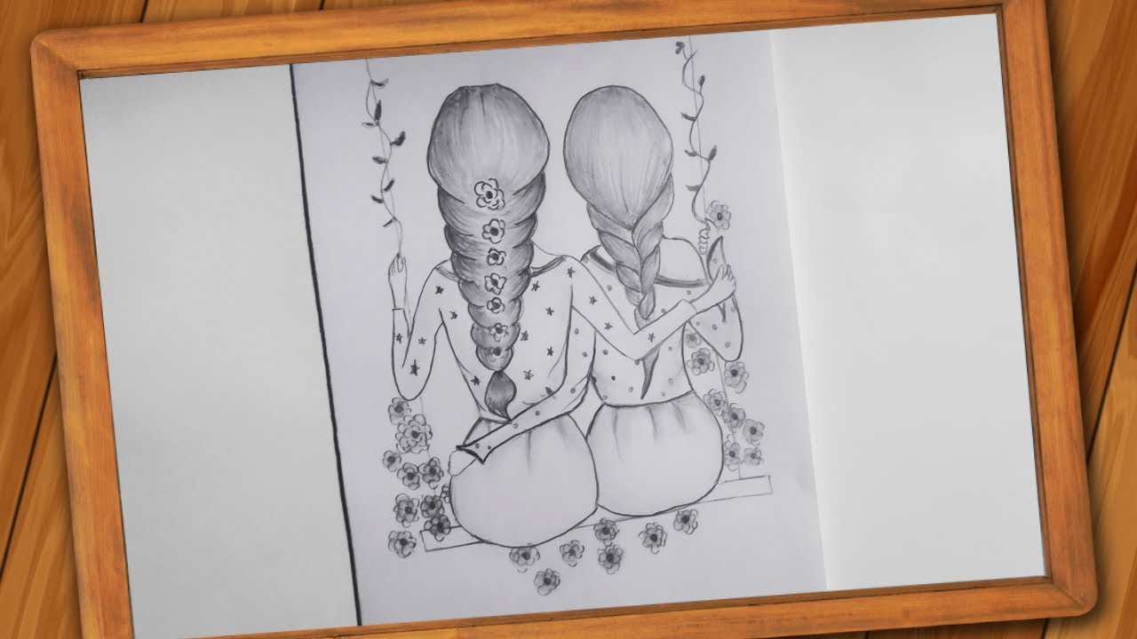 Friendship day drawing - How to draw Best friends sitting together on a ...