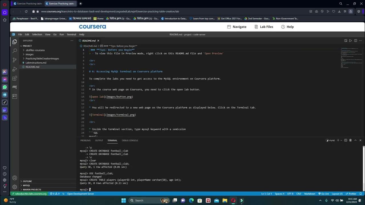 Exercise: Practicing table creation Coursera | Introduction to Databases for Back-End ...
