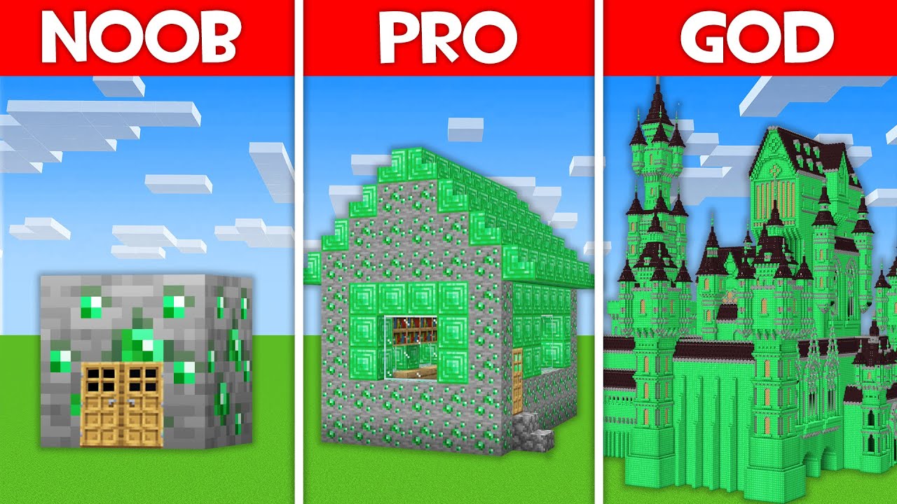 Minecraft Battle: EMERALD BASE BUILD CHALLENGE - NOOB vs PRO vs HACKER ...