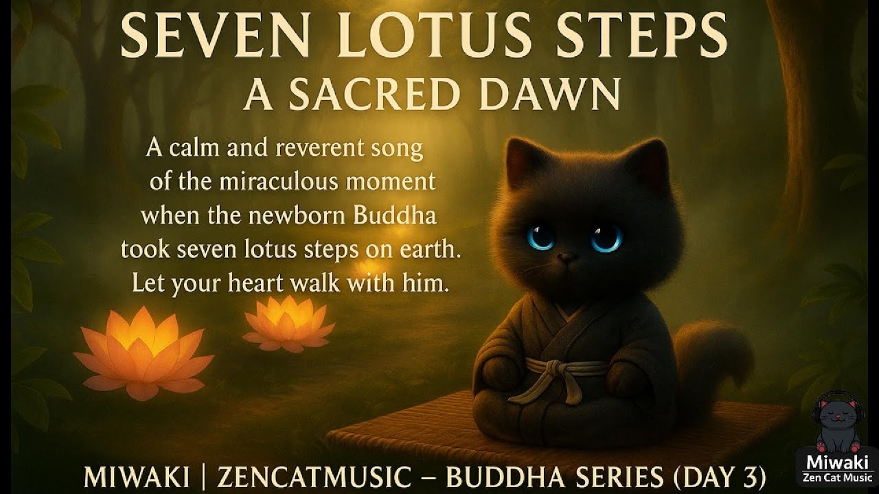 Seven Lotus Steps A Sacred Dawn | Miwaki • Zen Cat Buddha Series (Day 3 ...