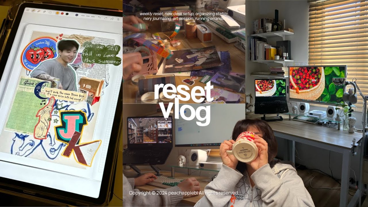 reset vlog 🌷 weekly reset, new desk setup, organizing my stationery ...