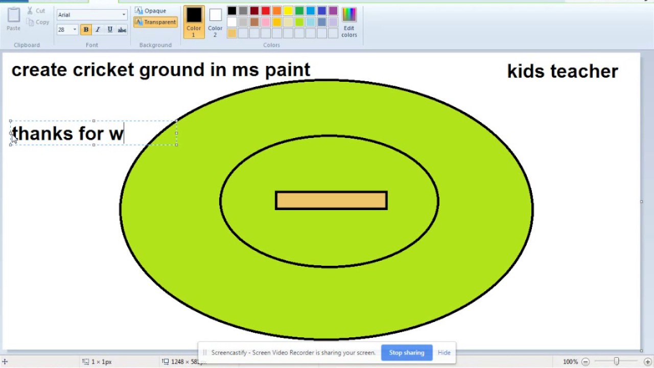 ms paint for kids create cricket ground basic and easy drawing - YouTube
