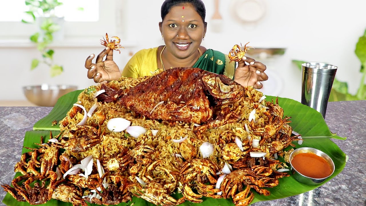 ASMR FIRST TIME EATING CRAB FRY + FULL FISH FRY AND CHICKN RICE EATING ...