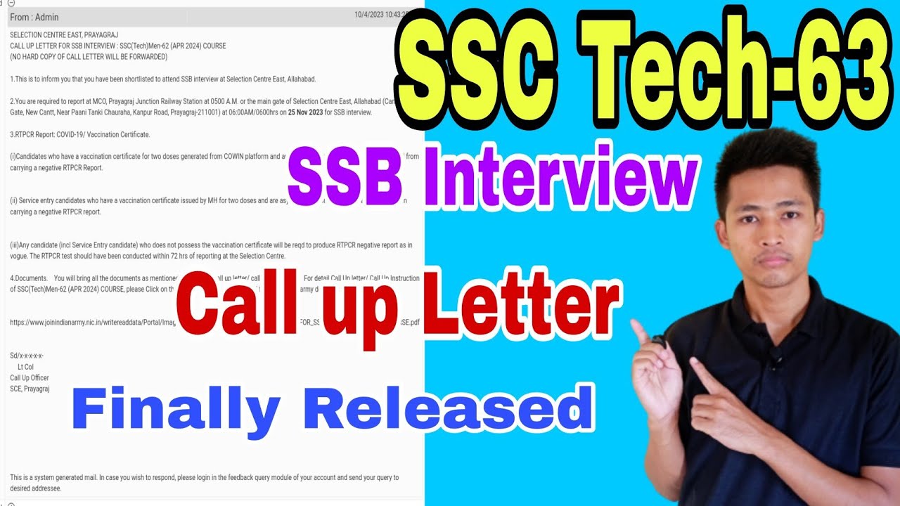 Army SSC Tech-63 SSB interview Call up Letter Out Finally, SSB ...